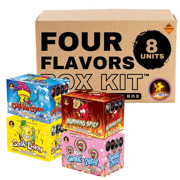 Four Flavors | 120 Shot Aerial Repeater Box Kit™ at Elite Fireworks
