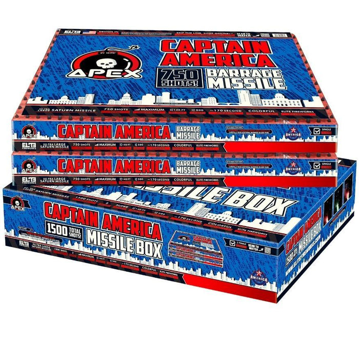 Captain America Barrage Missile™ | 750 Shot Missile at Elite Fireworks